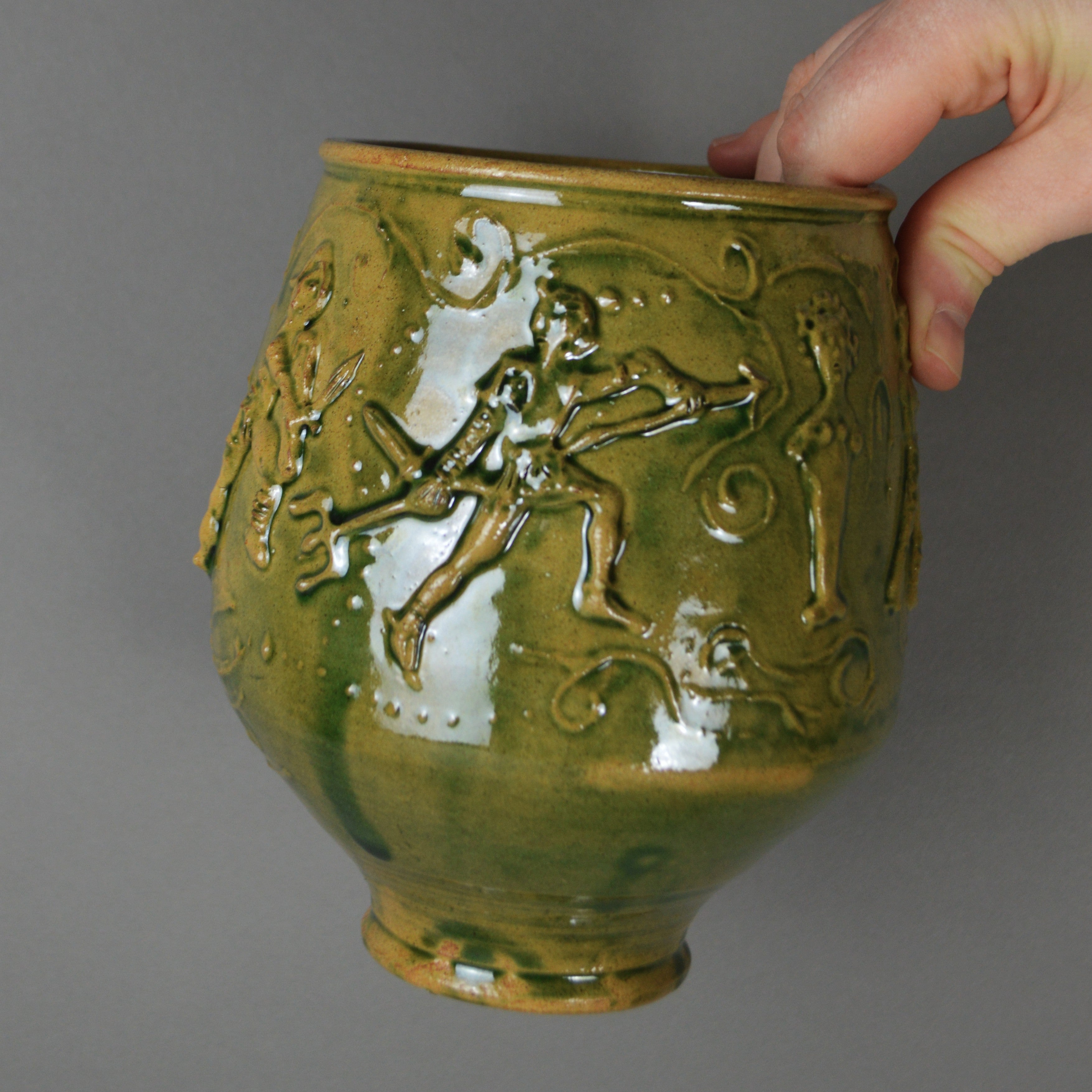 Gaulish Green-Glazed Beaker with Relief Of Gladiators – PottedHistory